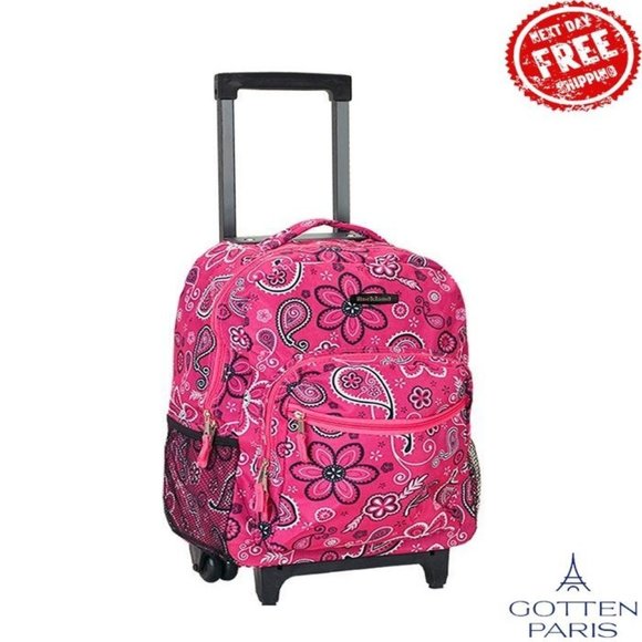 Rockland | Bags | Rockland 7 Rolling Backpack Pink Bandana Womens Bag ...
